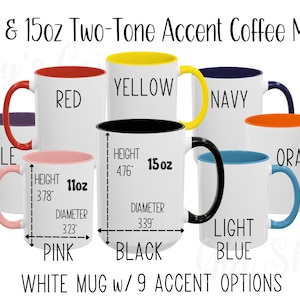 Accent Mug Size Chart and Color Chart for 11oz and 15 Oz, 8 Color ...