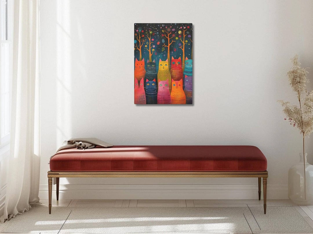 Artistic Cat Wall Hanging Cat Art Gift Cats in the Woods Colorful Wal ...