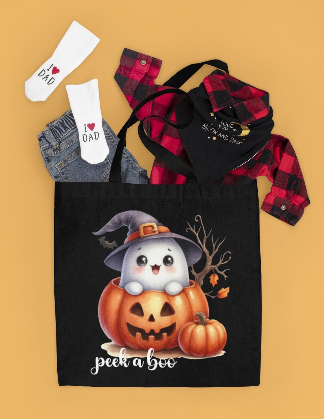 Kids Candy Bag for Halloween Cute Ghost Pumpkin Peek a Boo Trick or ...