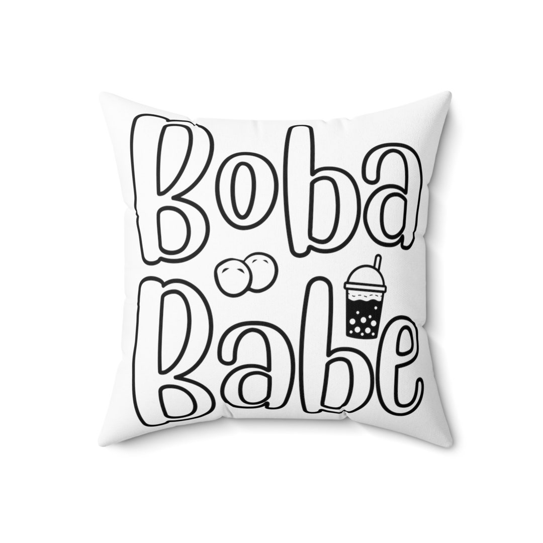 Boba Babe Pillow Bubble Tea Square White Throw Pillow Fun Home Decor in ...