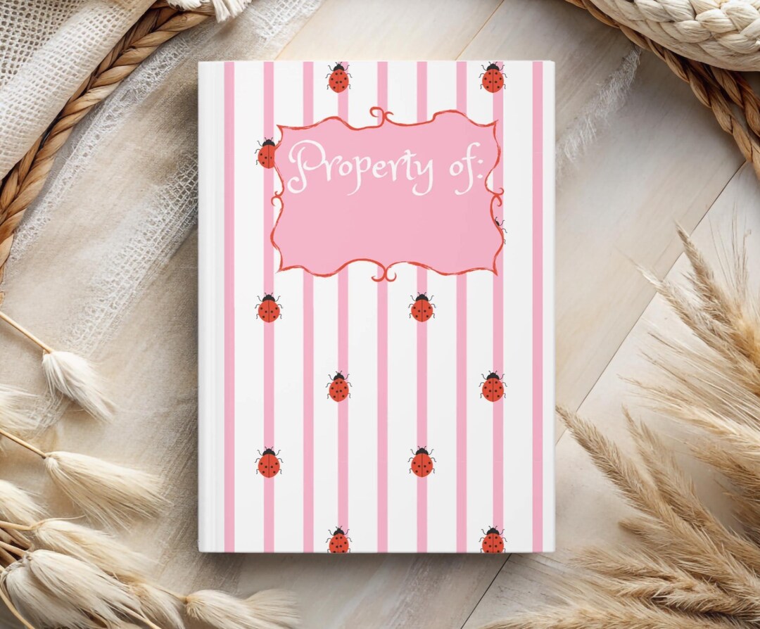 Coquette Pink Striped Ladybug Hardcover Matte Journal, Name Tag Diary ...