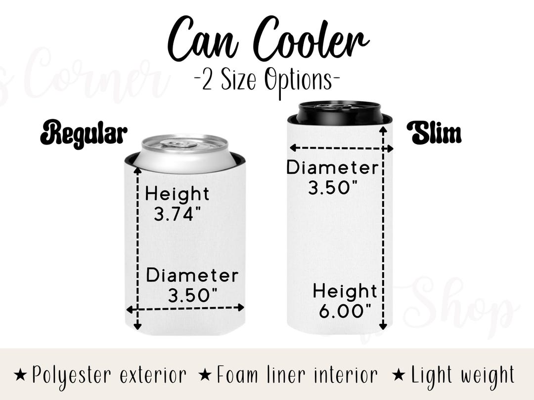 Can Cooler Size Chart for Regular and Slim Can Guide, Size Guide Mockup ...