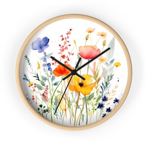 Botanical Wall Clock Beautiful Watercolor Widlflowers Wall Clocks ...