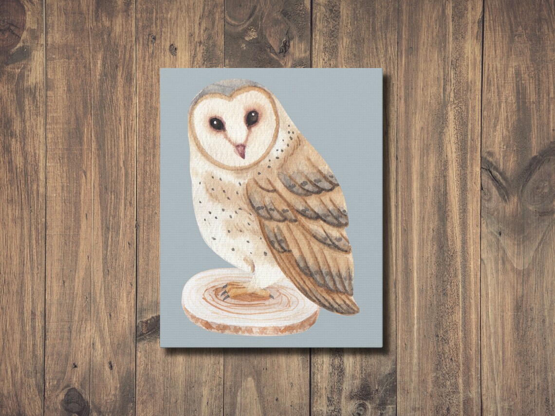 Watercolor Owl Wall Hanging Beautiful Owl Light Grey Canvas Wall Art in ...