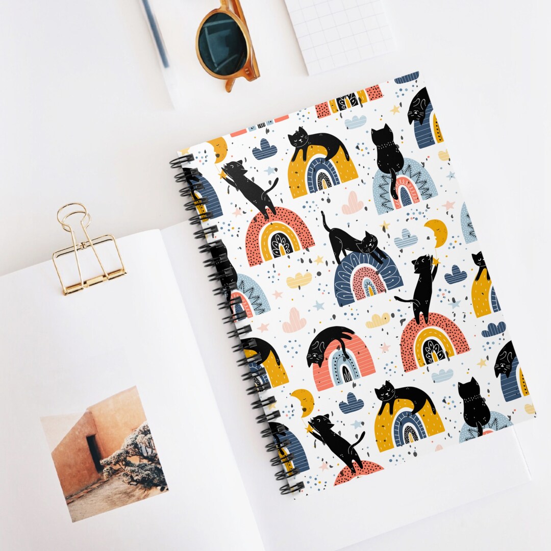 Boho Cats Notebook Black Cat and Rainbow Spiral Notebooks Gift for ...