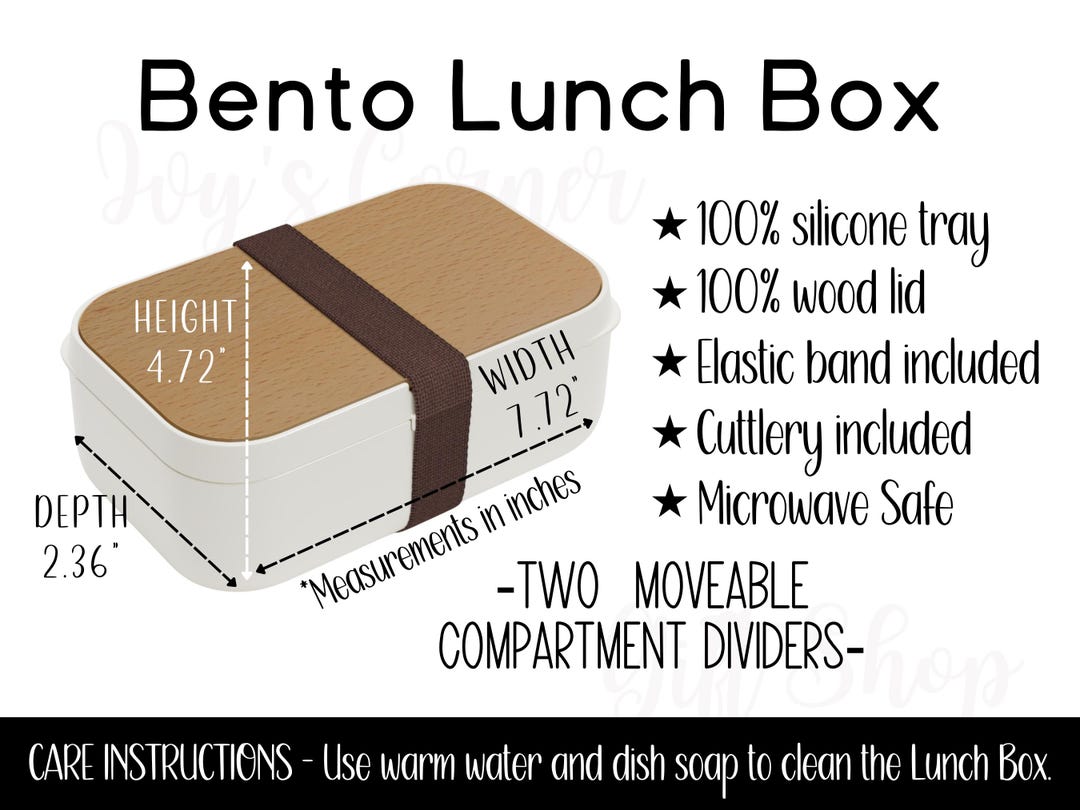 Bento Lunch Box Size Chart Guide, Bento Box With Dividers and Cutlery Size Guide for POD ...