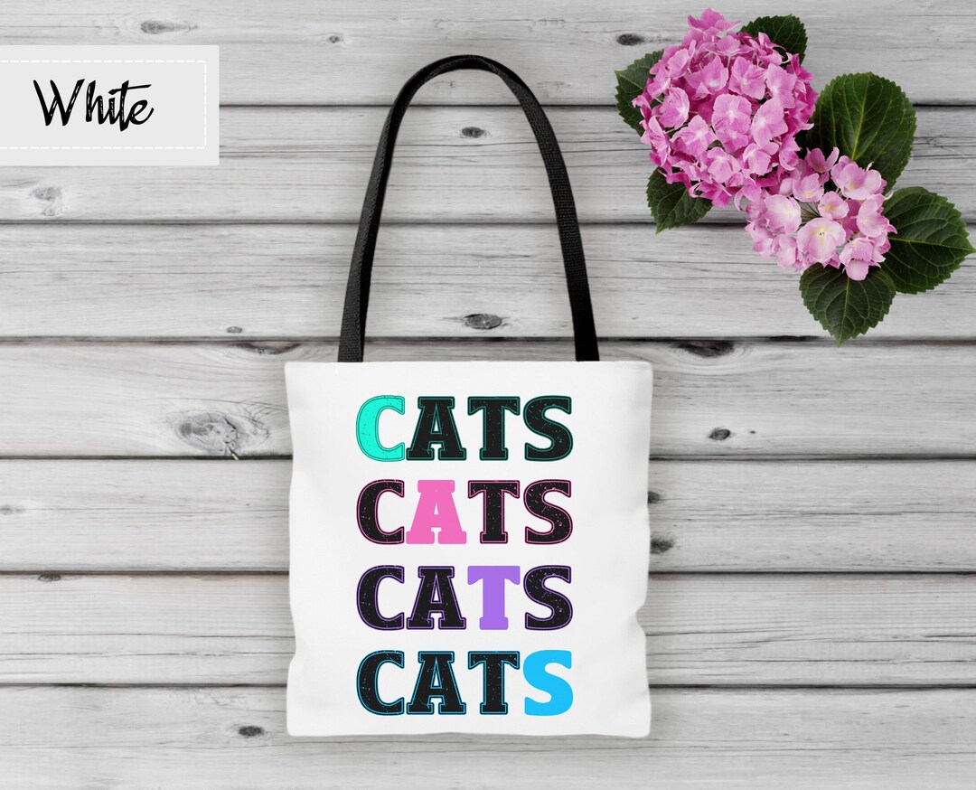 CATS Tote Bag Cat Medium White Tote Bag Gift for Cat Lover Cute Cats ...