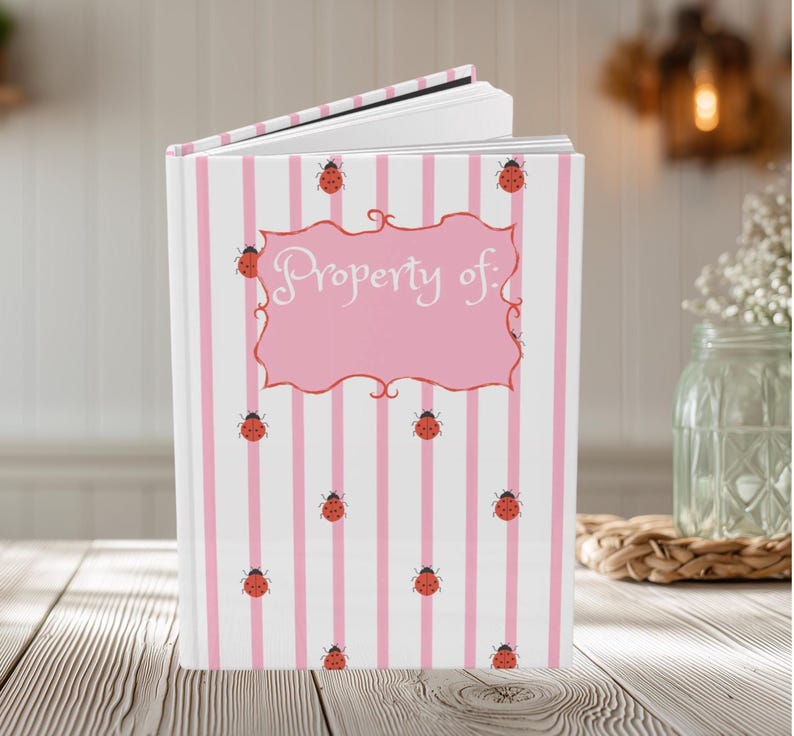 Coquette Pink Striped Ladybug Hardcover Matte Journal, Name Tag Diary ...