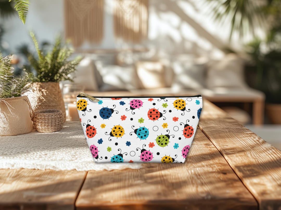 Ladybug Pouch Colorful Ladybugs Zip Top Pouch W T-bottom Small or Large ...
