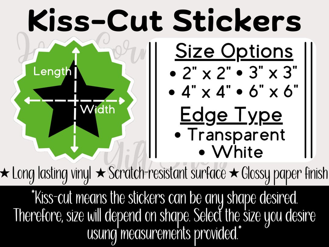 Sticker Size Chart, Kiss-cut Stickers Size Chart, Sticker Size Guide ...