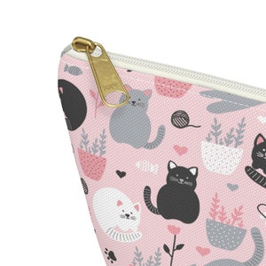 Cats & Botanicals Pouch Cute Cat Pink Zip Top Pouch W T Bottom in Small ...