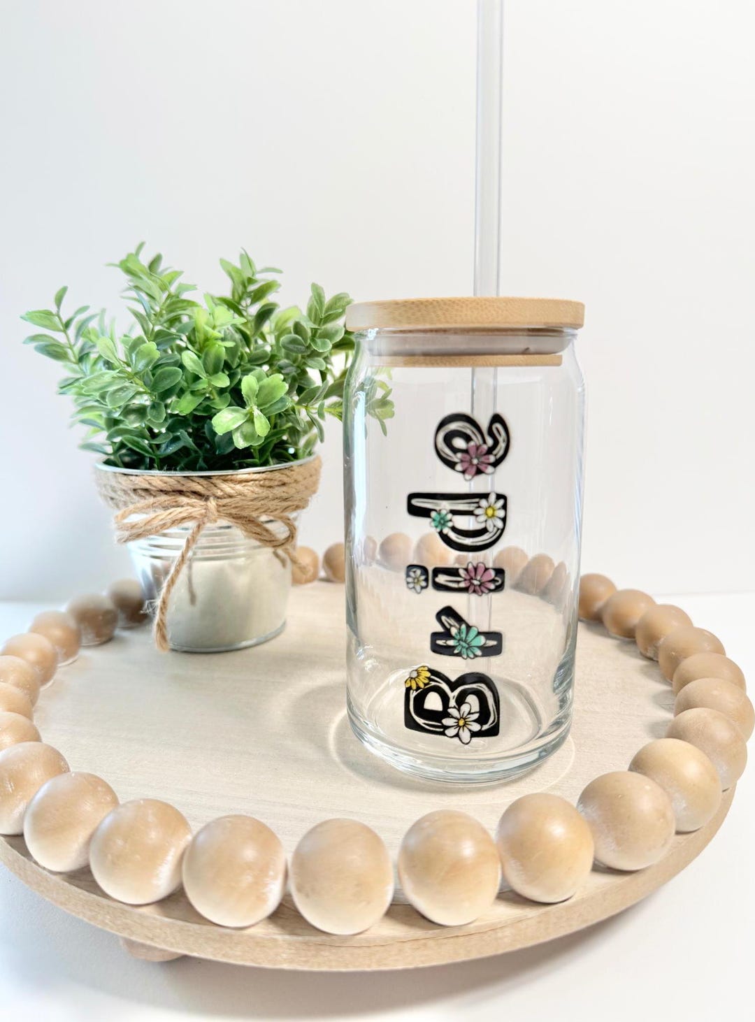 Floral Boho Bride Sipper Glass Cute Bride Beer Glass With Lid and Straw ...