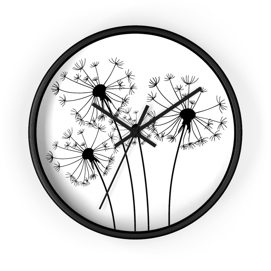 Dandelion Wall Clock Black Line Art Dandelions Wall Clocks Wooden ...