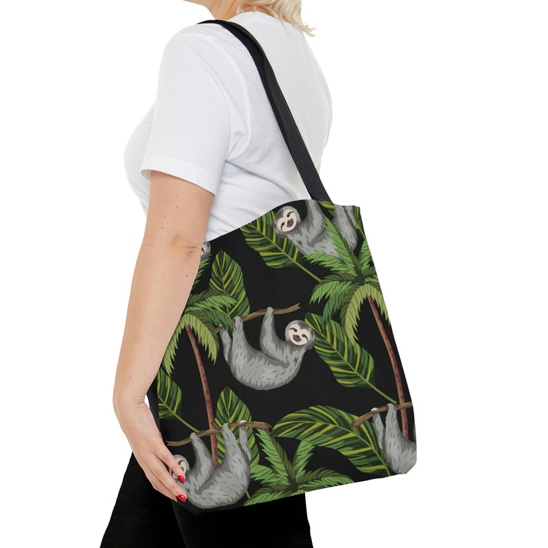 Tropical Sloths Tote Bag Sloths & Palm Trees Black Medium Tote Beach ...