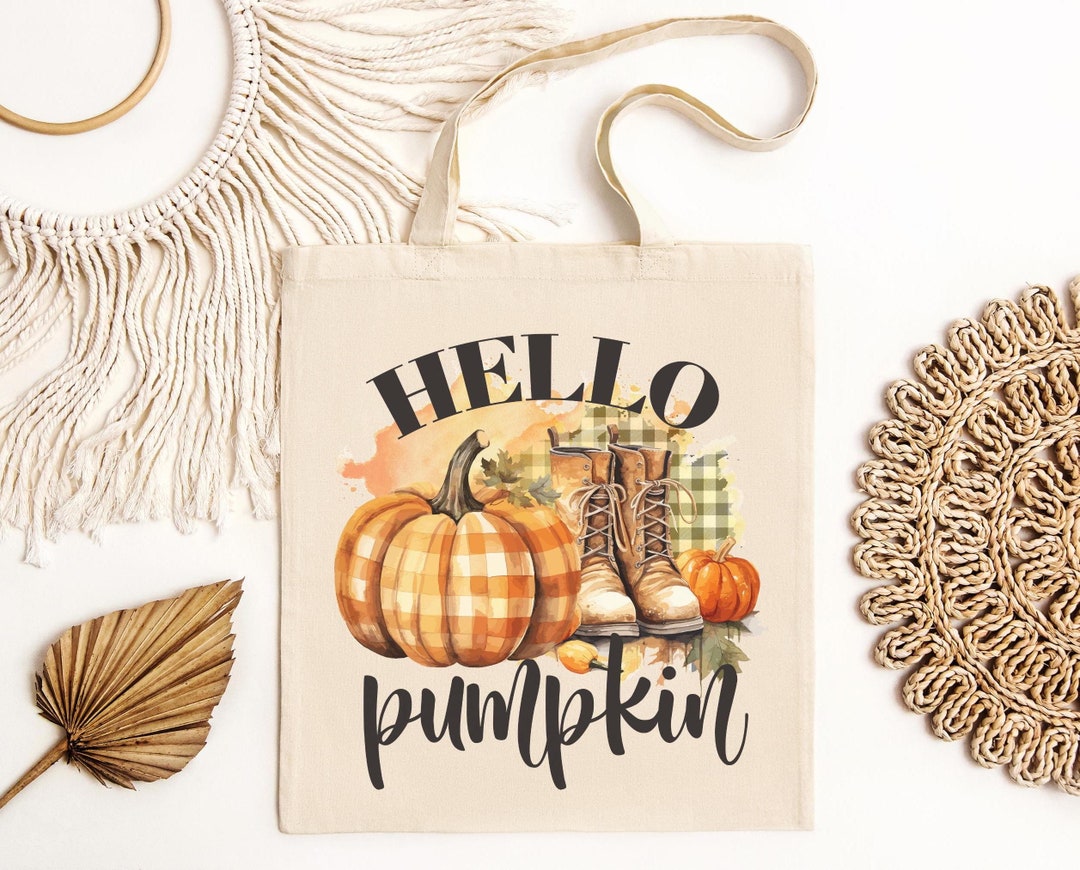 Hello Pumpkin Tote Bag Fall Shopping Bag Gift for Her Plaid Pumpkin ...