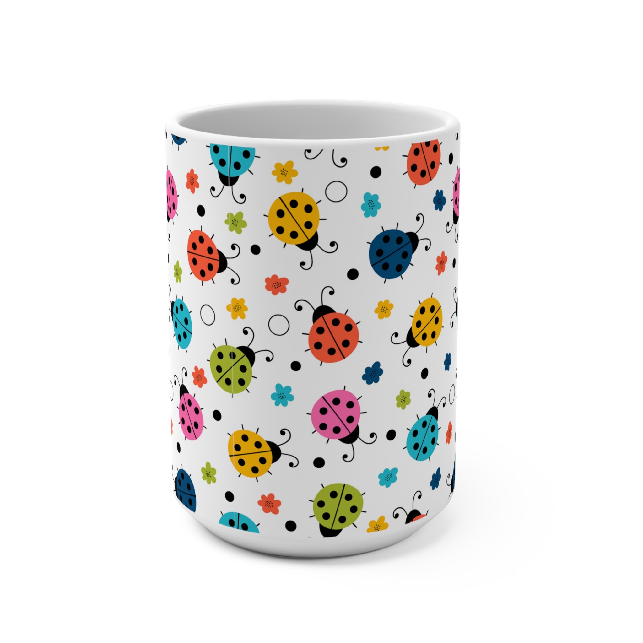 Ladybug Mug Colorful Ladybugs 15oz White Ceramic Mug Gift for Ladybug ...