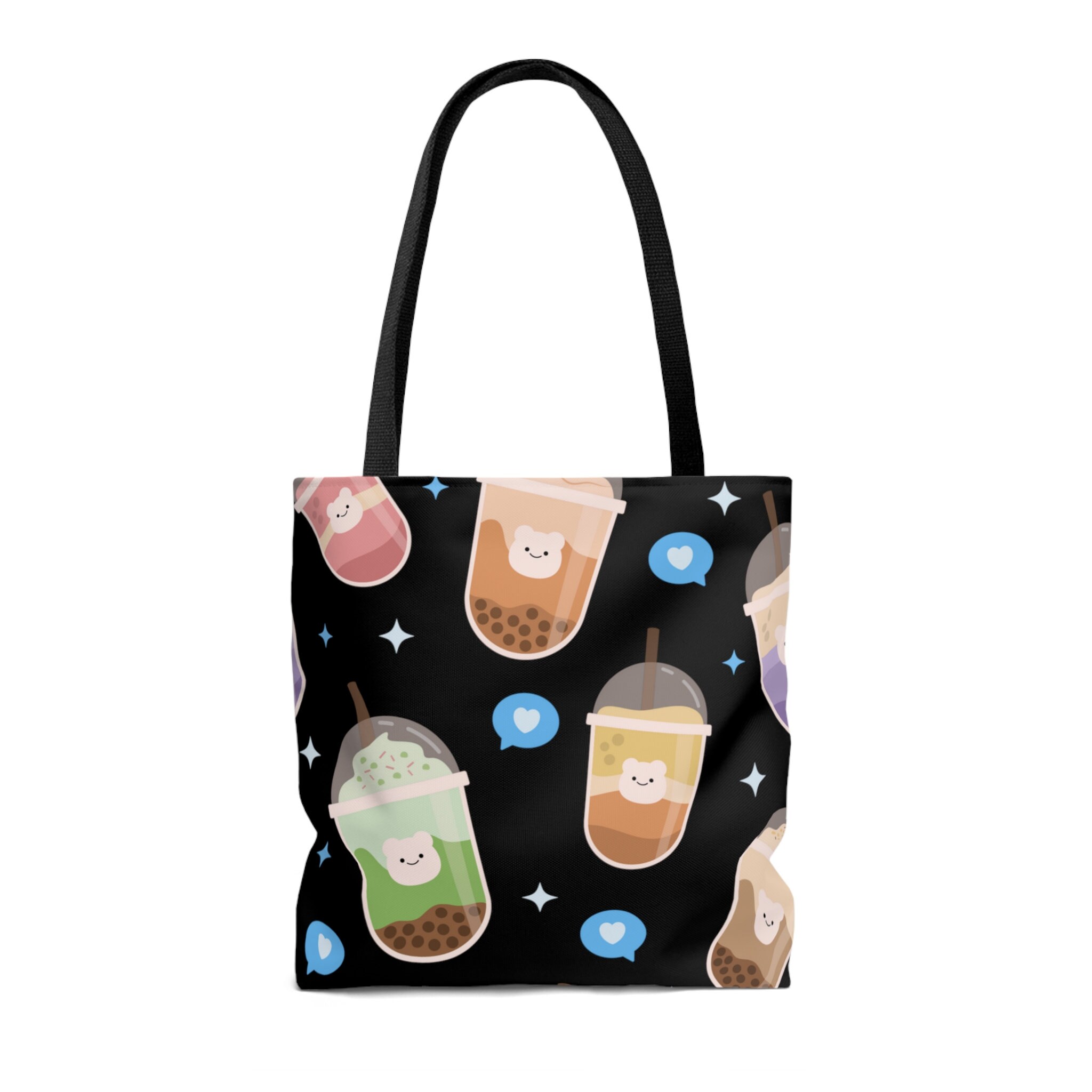 Boba Teas Tote Bag Colorful Bubble Teas Black Medium Tote Boba Addict ...