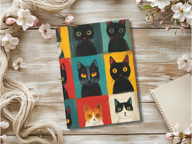 Cat Art Journal Block Art Cats Hardcover Matte Journals Cat Gift for ...