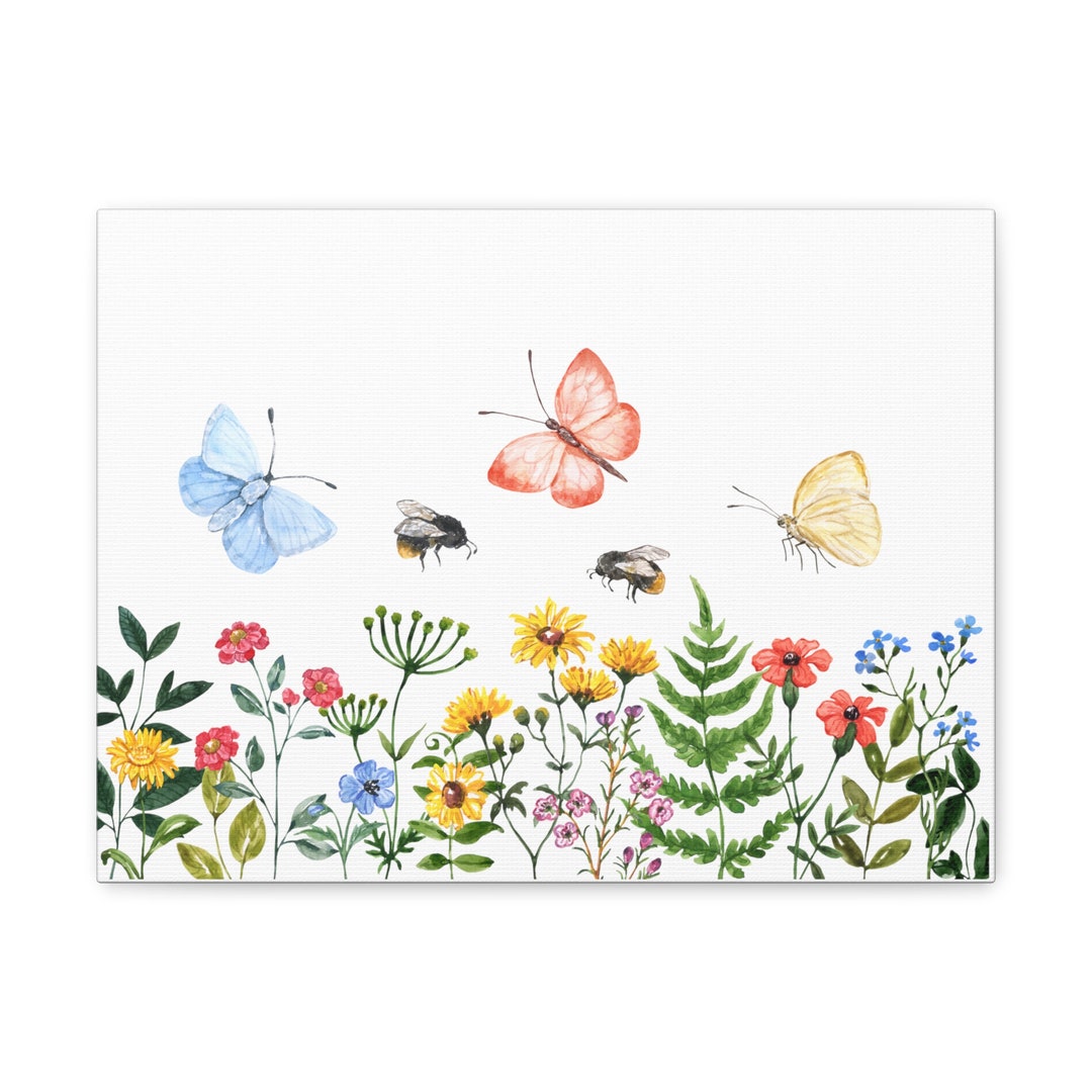 Beautiful Watercolor Flowers Botanicals & Butterflies Canvas - Etsy