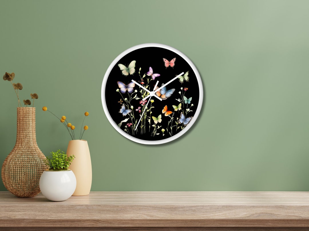 Pretty Butterfly Wall Clock Butterflies Black Wall Clocks Butterfly ...