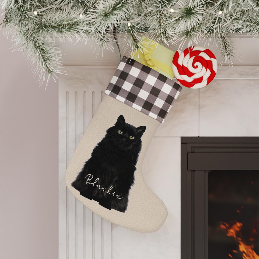 Personalized Cat Stocking Custom Cat Photo and Name Christmas Stocking ...