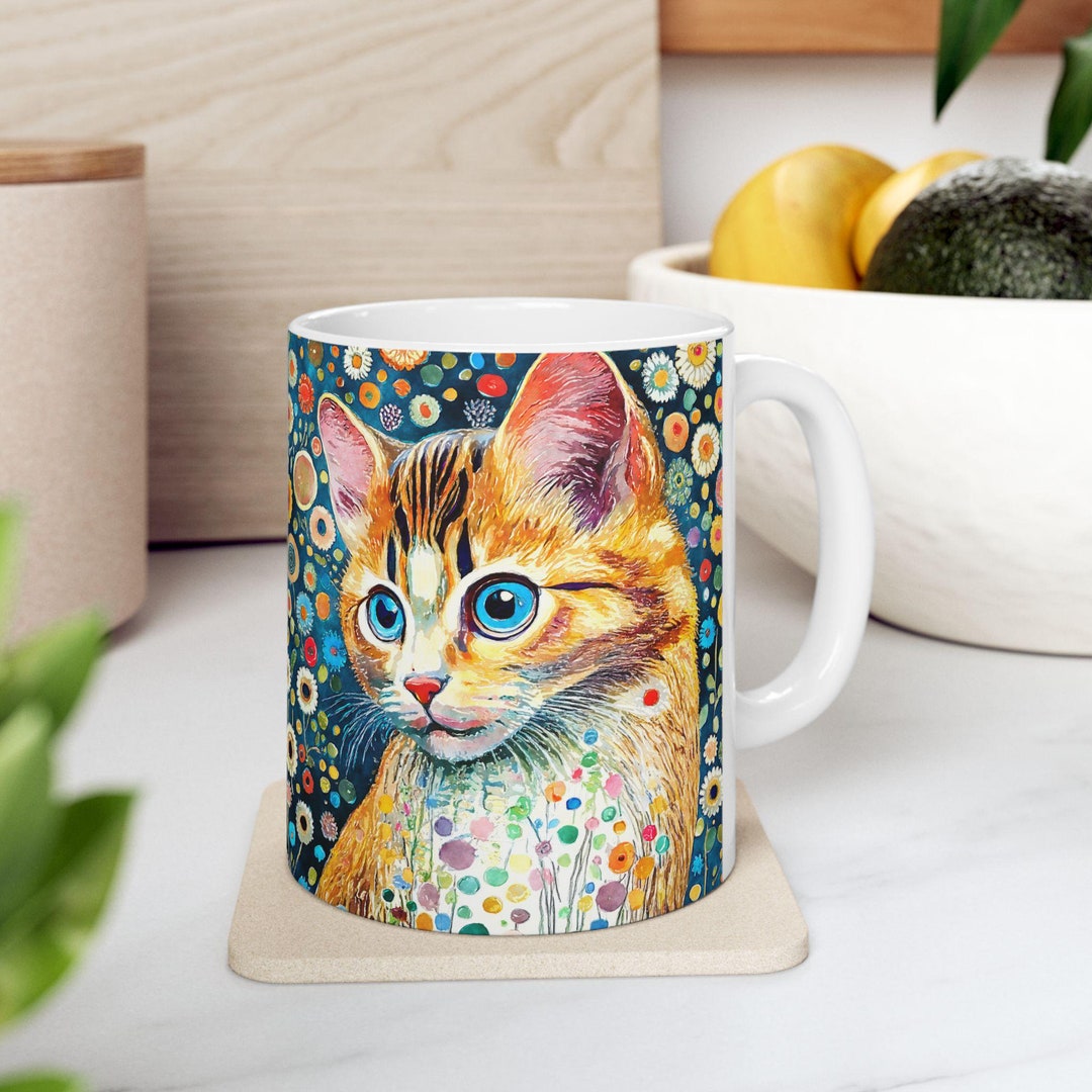 Cute Cat Coffee Mugs Cat Floral Painting Mug Gift for Cat Lover Coffee ...