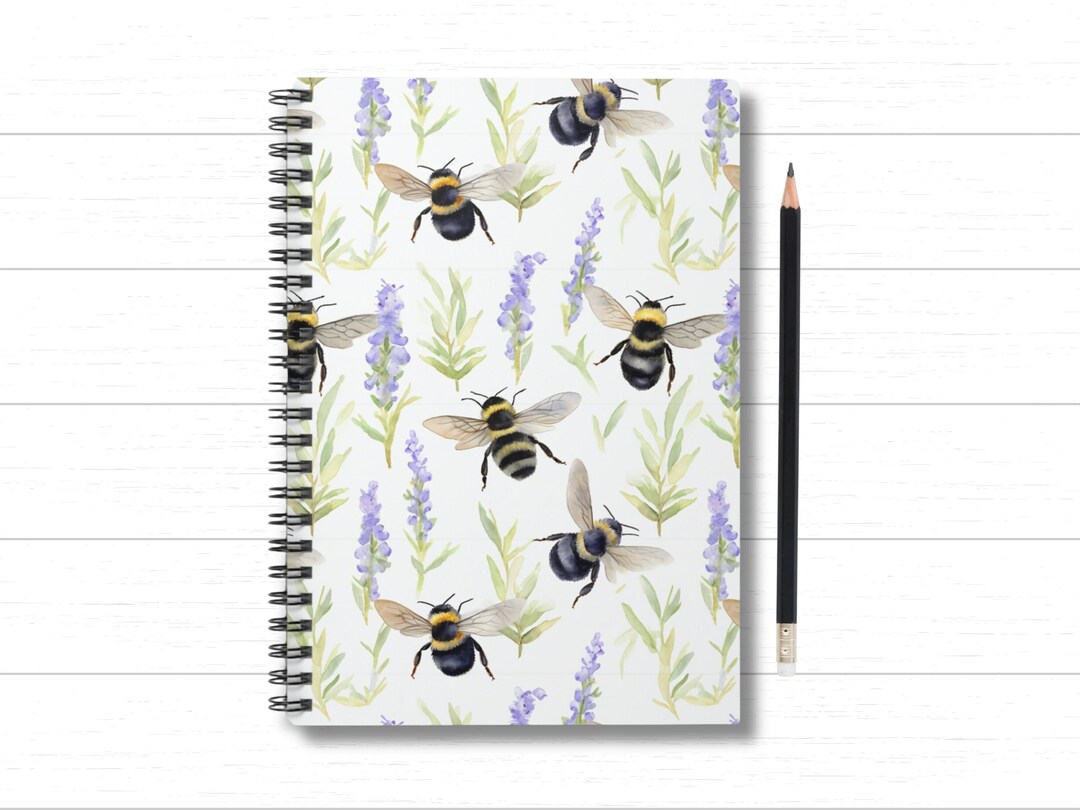 Bumble Bees and Lavender Spiral Notebook Watercolor Botanical Bee AOP ...