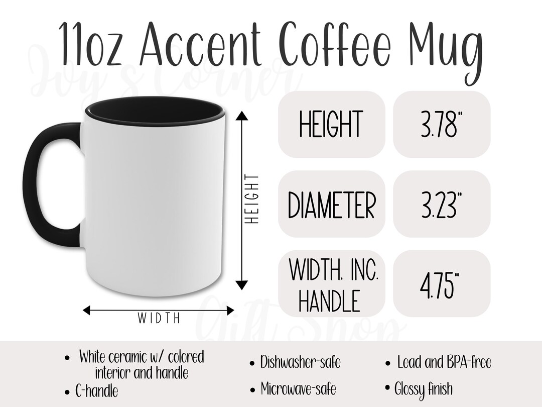 11oz Accent Coffee Mug Size Chart, Size Chart Template for POD Product ...
