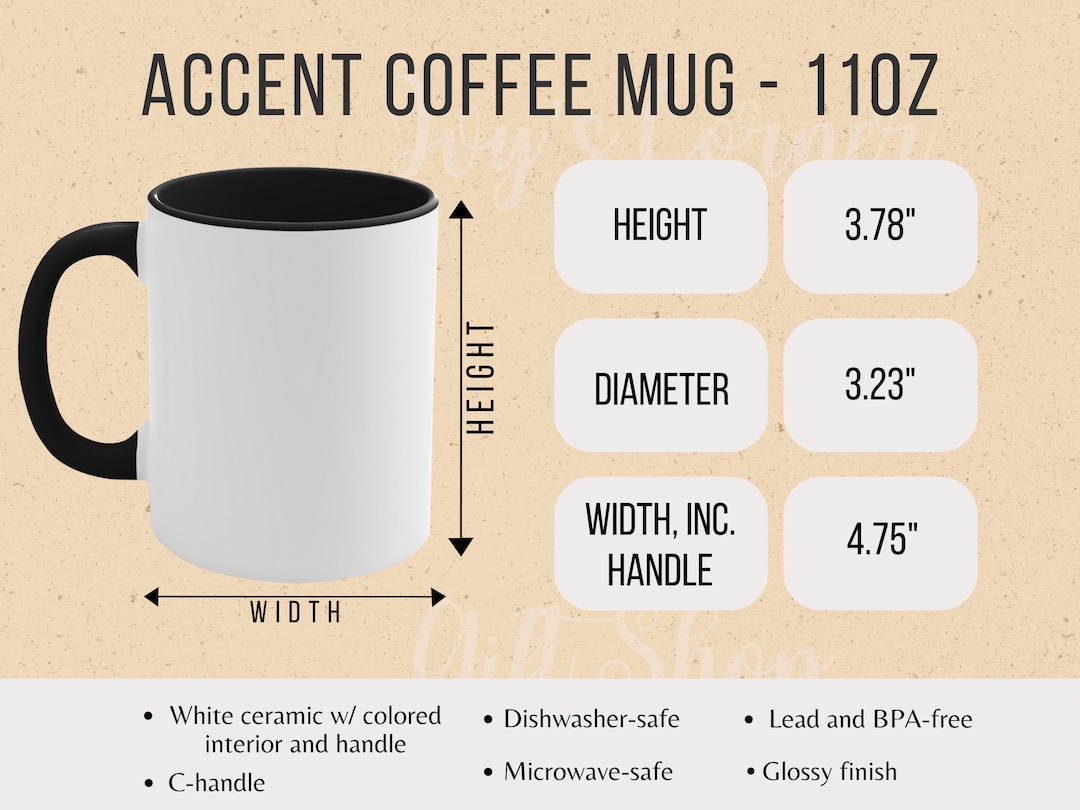 11oz Accent Coffee Mug Size Chart, Size Chart Template for POD Product ...