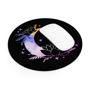 Moon Lotus Flowers Mouse Pad Moon With Lotus Flowers and Stars Black ...