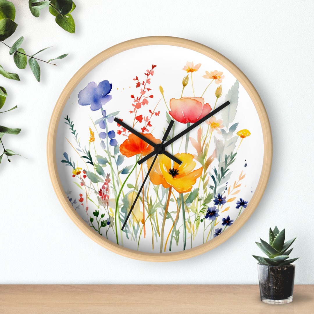 Botanical Wall Clock Beautiful Watercolor Widlflowers Wall Clocks ...
