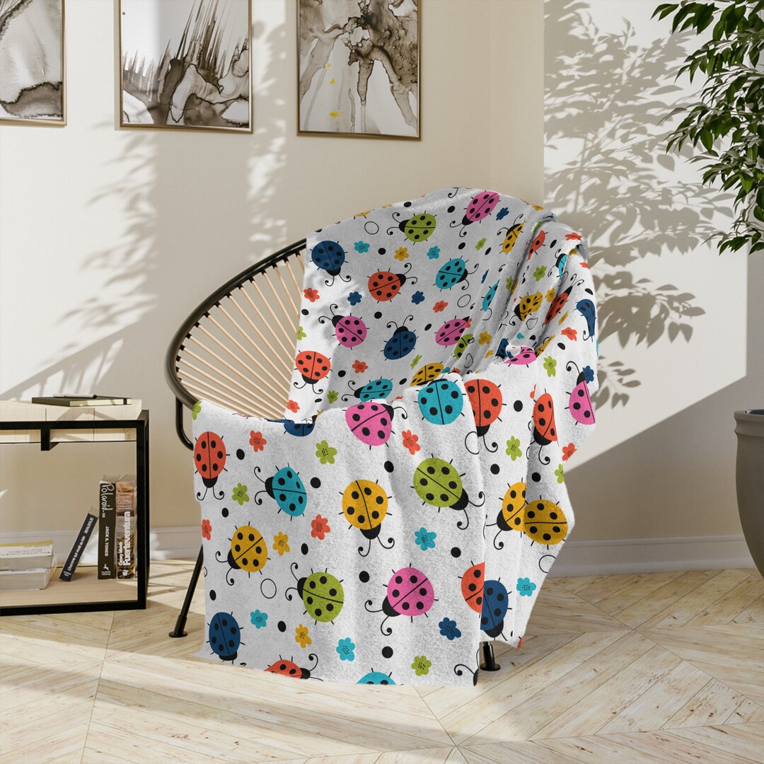 Ladybug Minky Blanket Colorful Ladybugs Velveteen Plush Blanket Gift ...