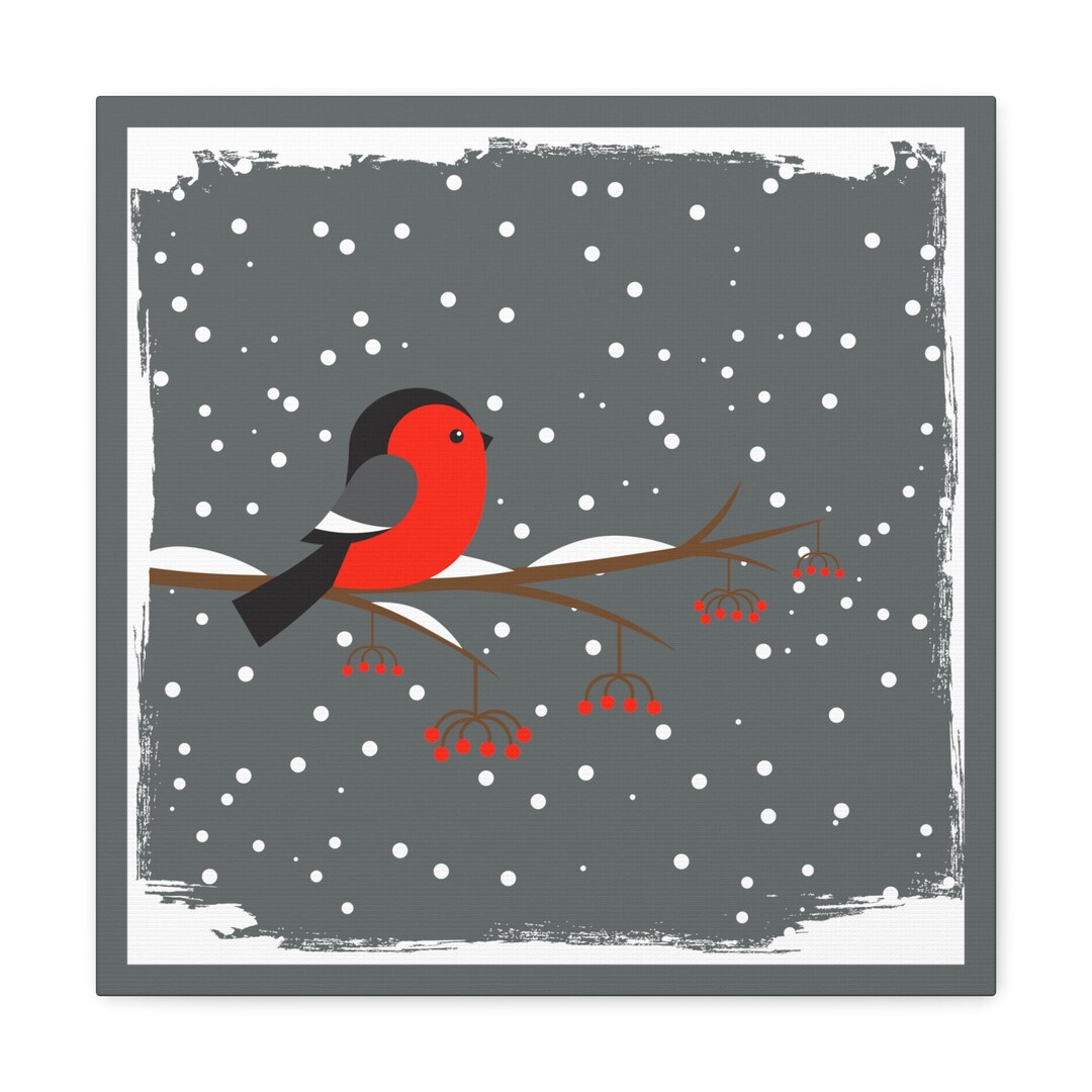 Winter Snowbird Canvas Art Christmas Bird on Branch Wall Hanging Cute ...
