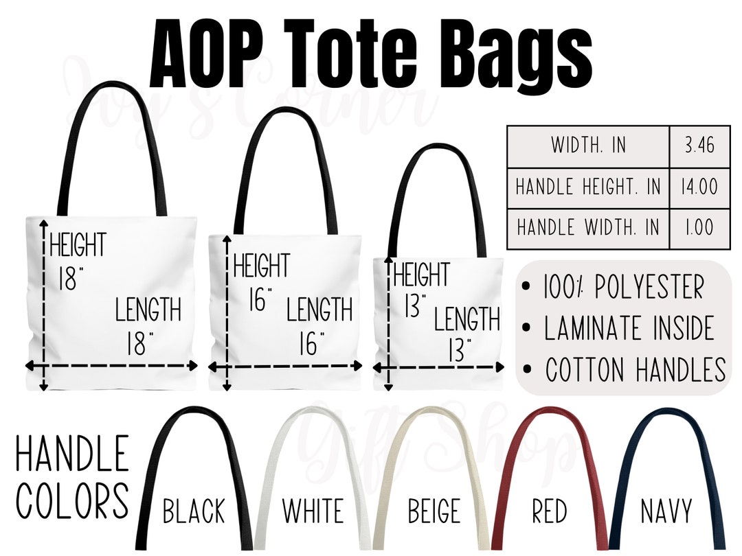 Tote Bag Size Chart Template for POD Etsy Tools, AOP Tote Bags Size ...