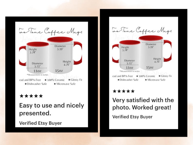 Two Tone Coffee Mugs Size Chart 11 and 15oz, Size Chart Template for ...
