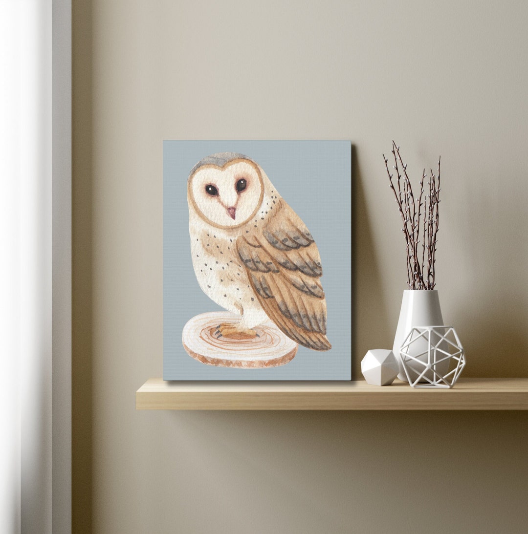 Watercolor Owl Wall Hanging Beautiful Owl Light Grey Canvas Wall Art in ...