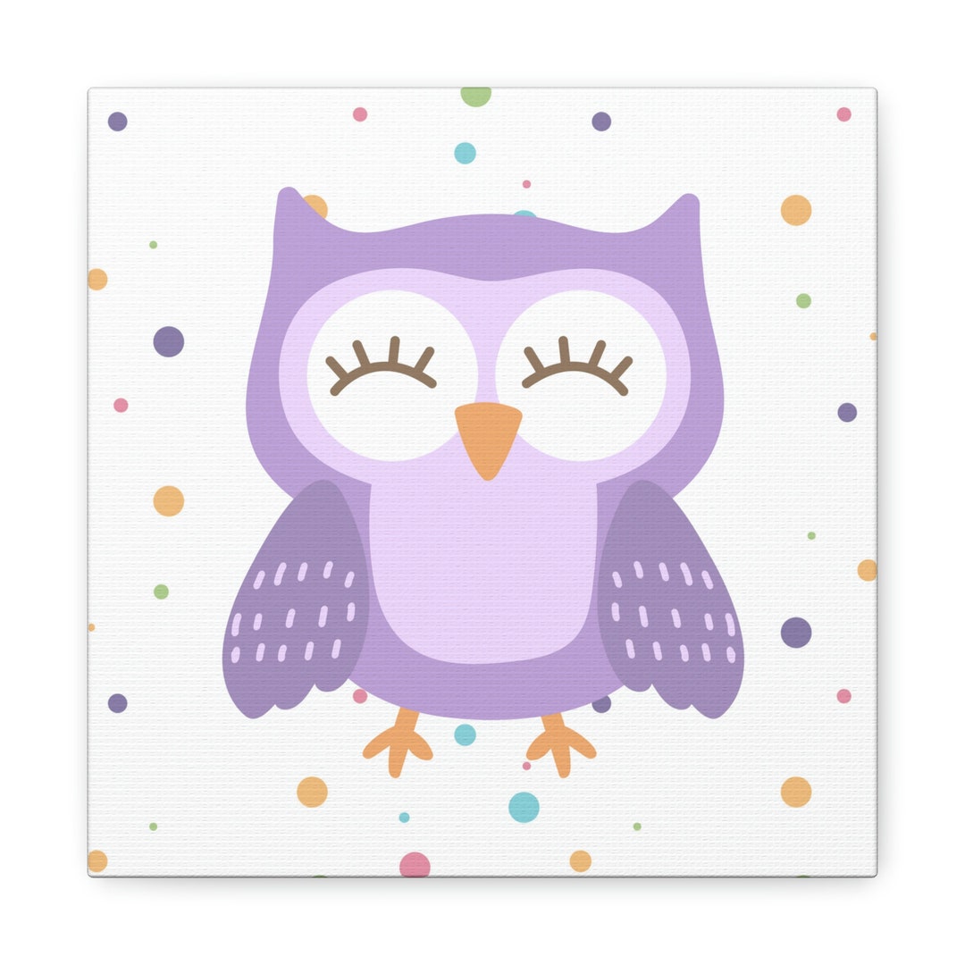 Purple Owl Canvas Art Lavender Owl With Polka Dots Art Print - Etsy
