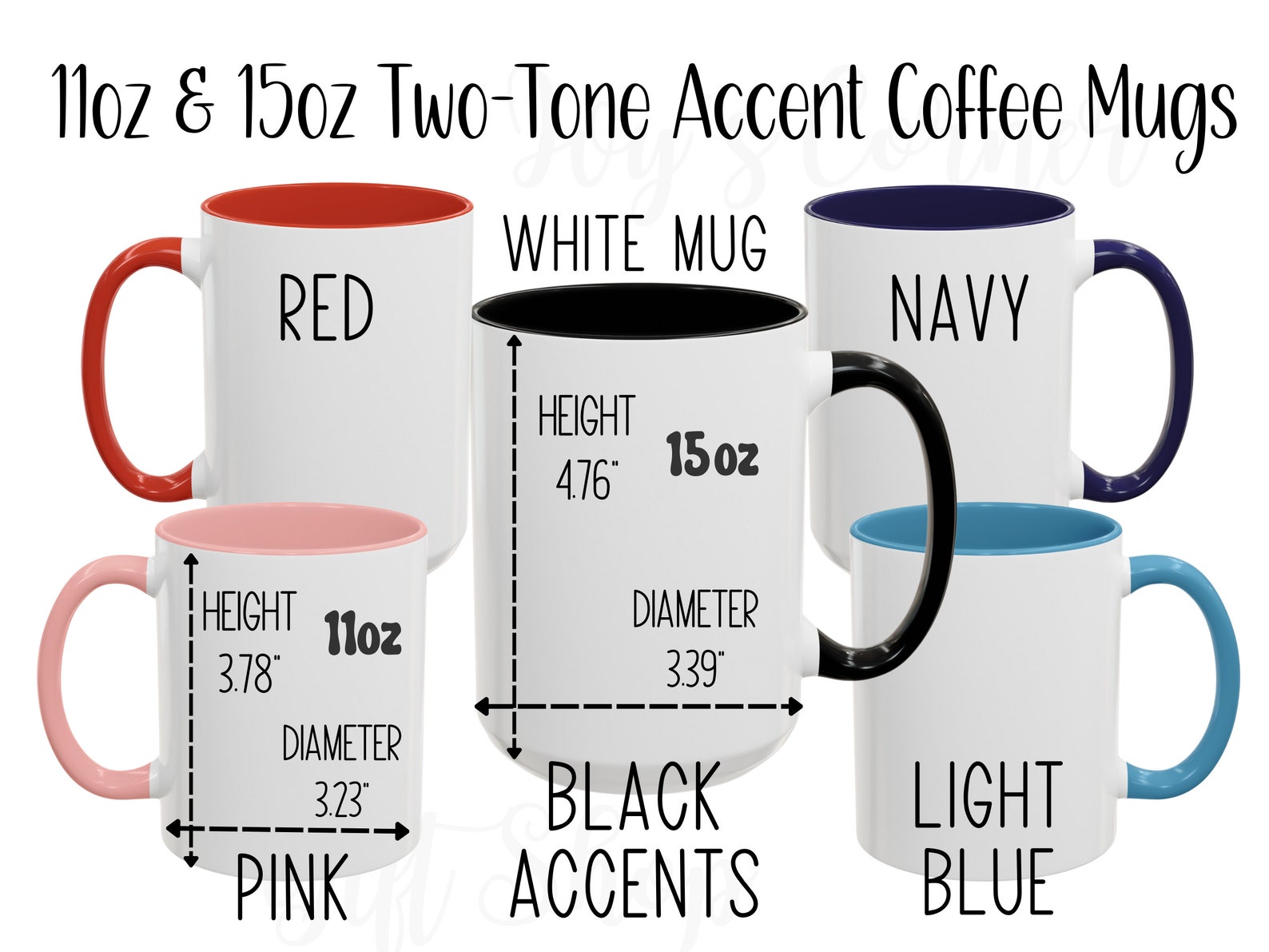Accent Mug Size Chart and Color Chart for 11oz and 15 Oz, Color Chart ...