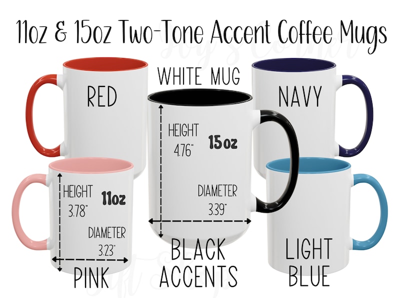 Accent Mug Size Chart and Color Chart for 11oz and 15 Oz, Color Chart ...