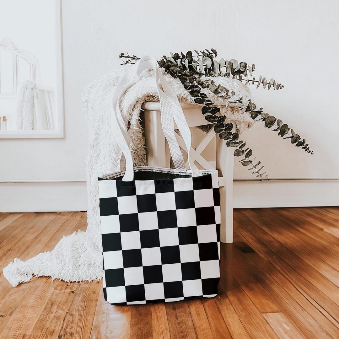 Checkered Tote Bag Black and White Checkered Shoulder Tote Gift for ...