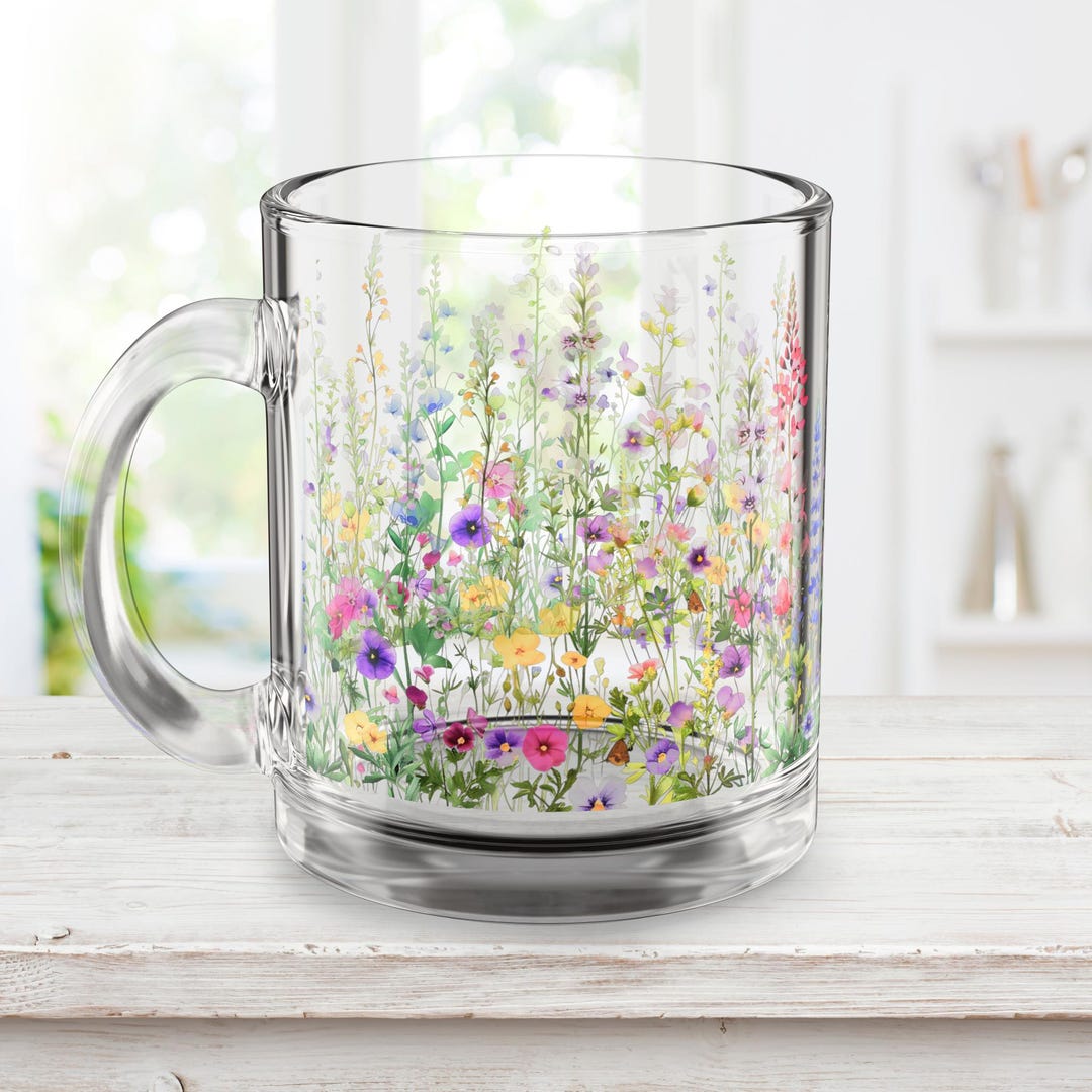 Beautiful Wildflower Mug Gift for Her Botanical Coffee Mug Floral Glass ...