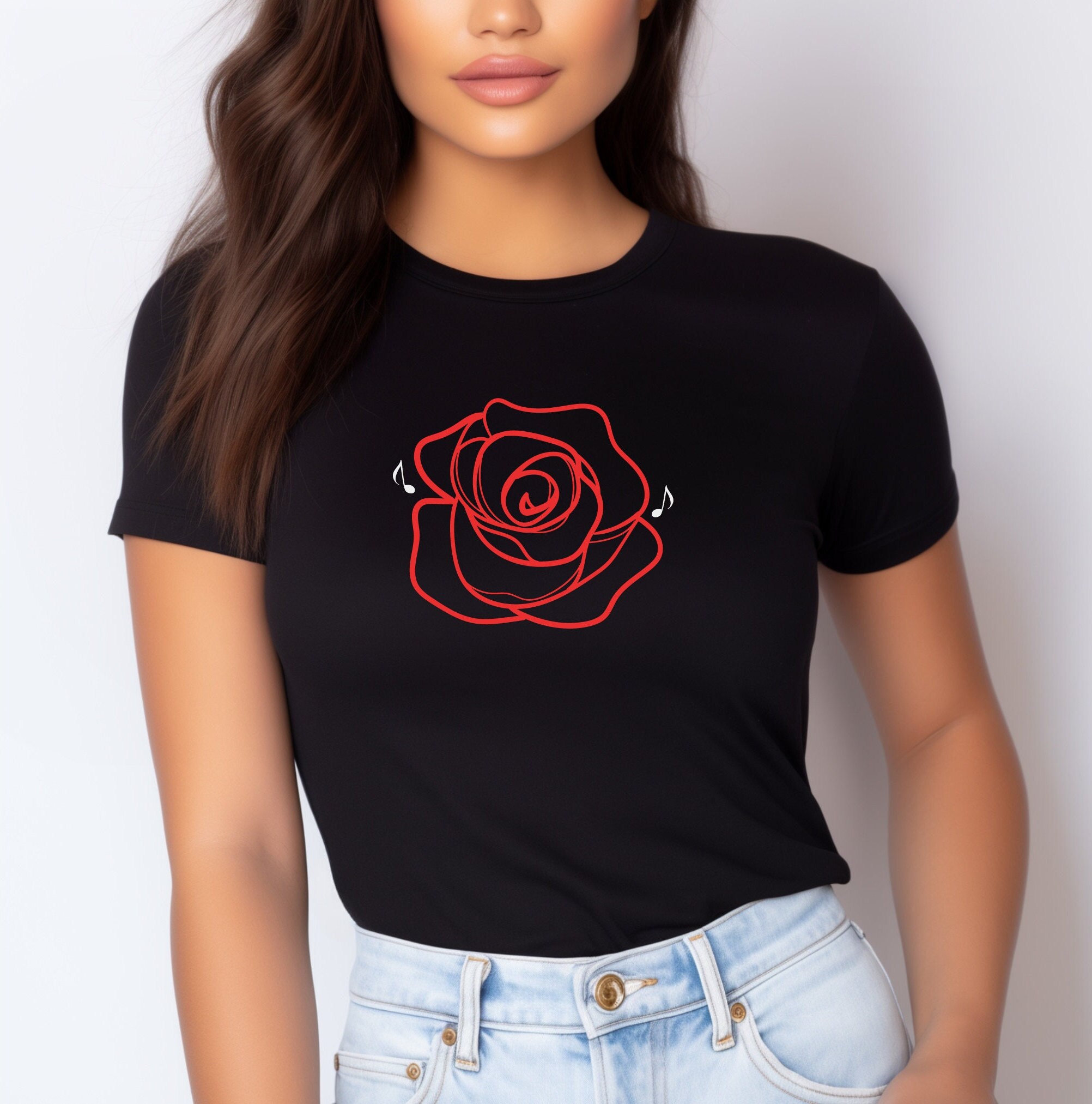 Red Rose T-shirts Rose and Music Notes Women's Fitted Tshirt Gift for ...