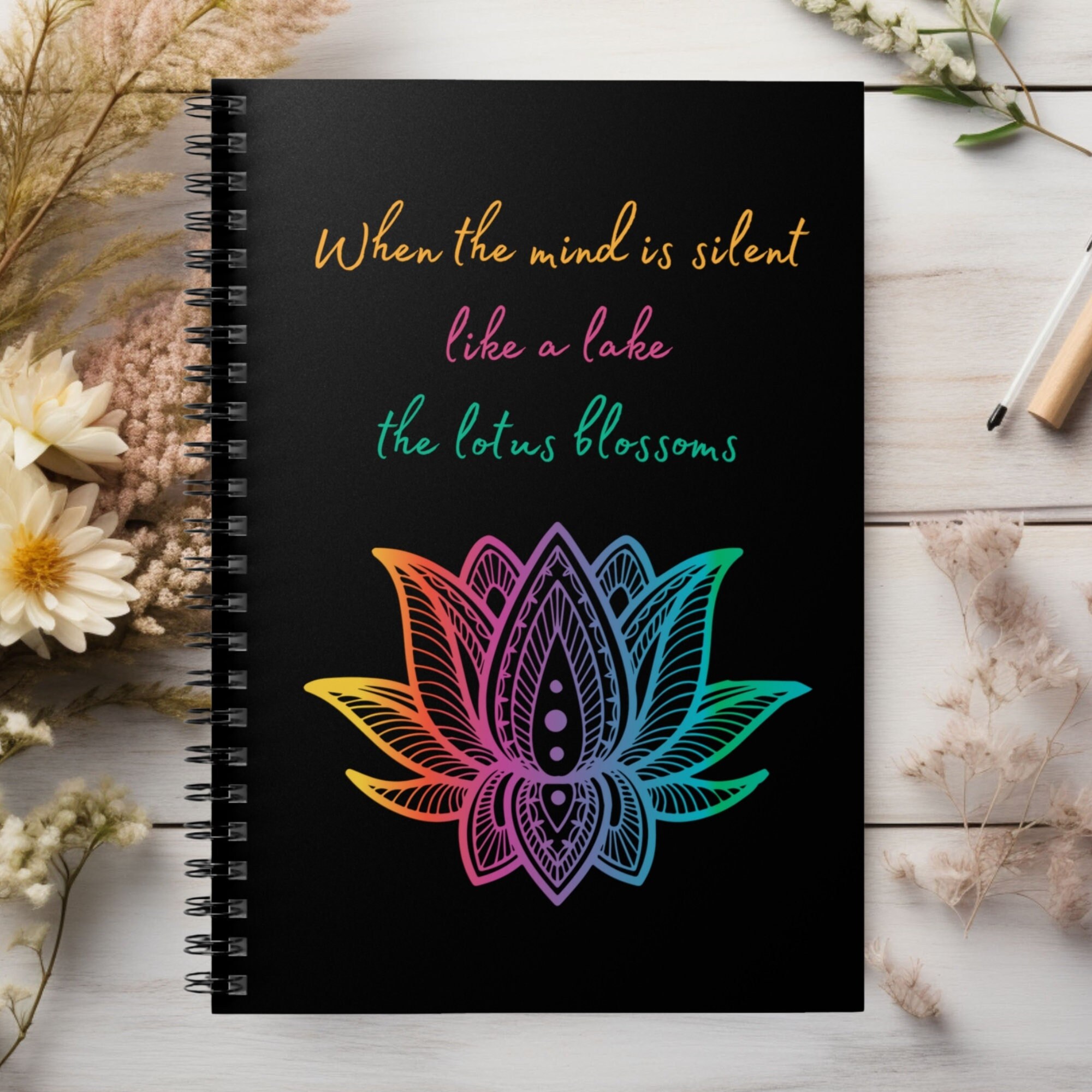 Lotus Flower Notebook Gradient Colored Lotus Flower Bloom With Inspirational Quote Spiral ...
