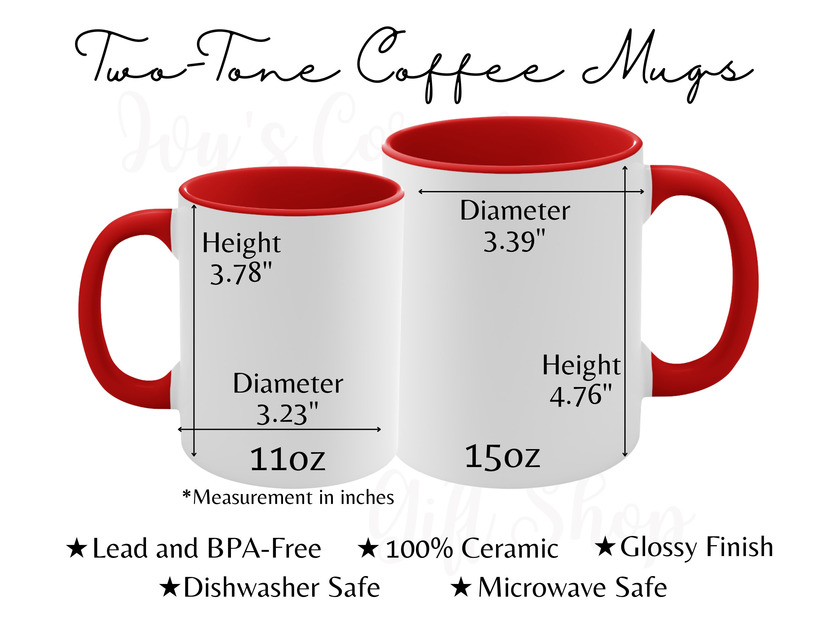 Two Tone Coffee Mugs Size Chart 11 and 15oz, Size Chart Template for ...