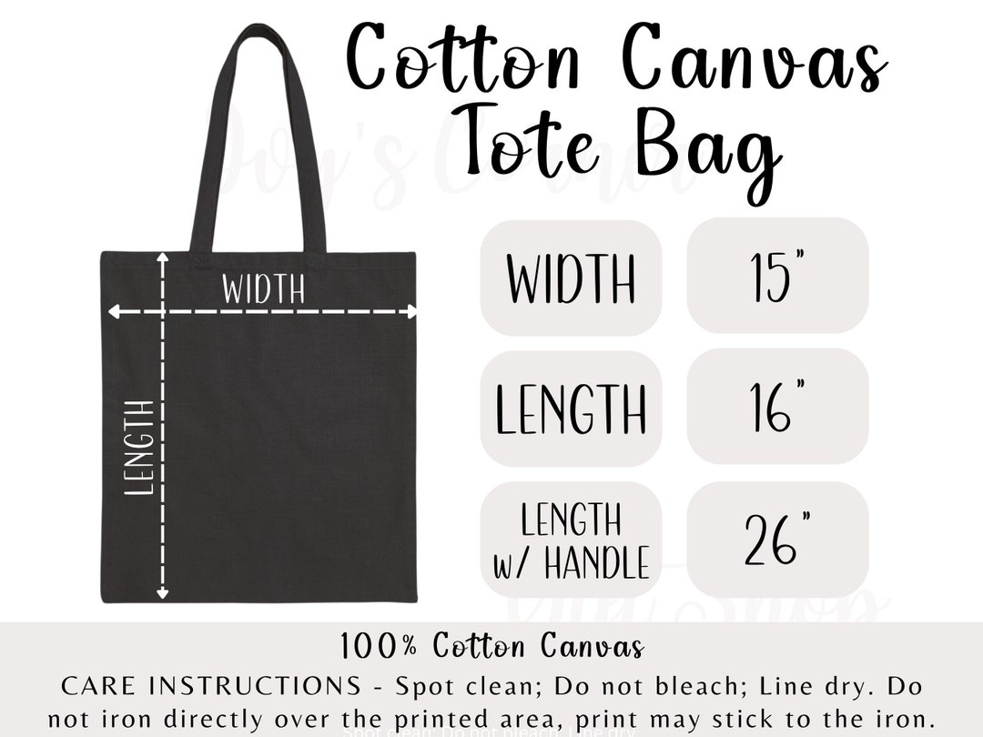 Tote Bag Size Chart, Canvas Black Tote Bag Template for POD Liberty ...