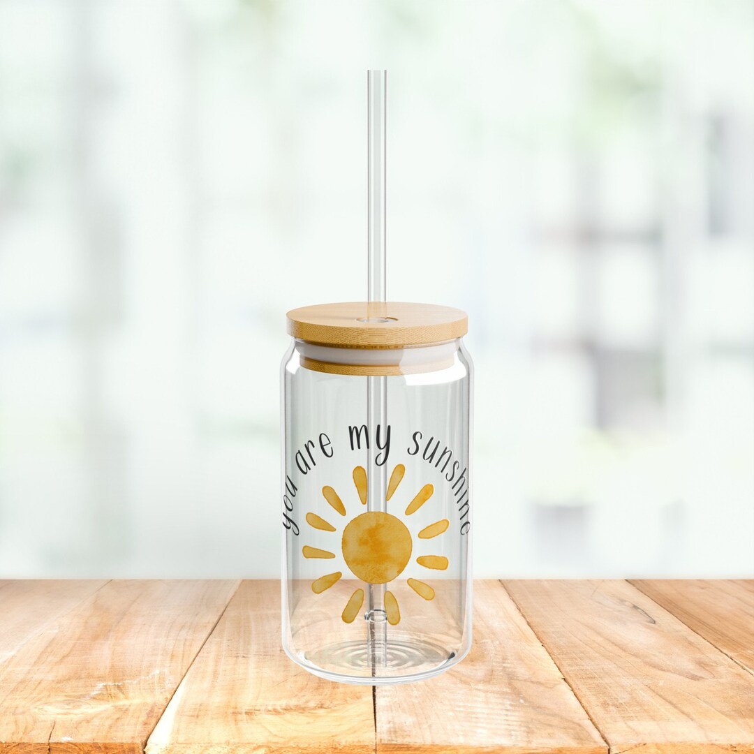 You Are My Sunshine Sipper Glass Watercolor Sun 16oz Can Glass With Lid ...