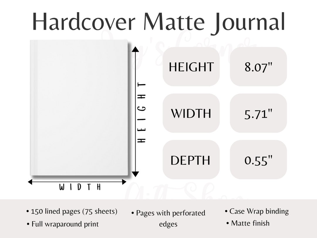 Hardcover Matte Journal Size Chart Plain, Size Chart Template for POD ...