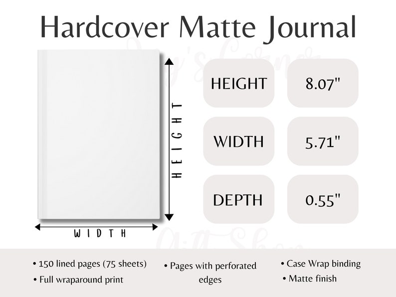 Hardcover Matte Journal Size Chart Plain, Size Chart Template for POD ...