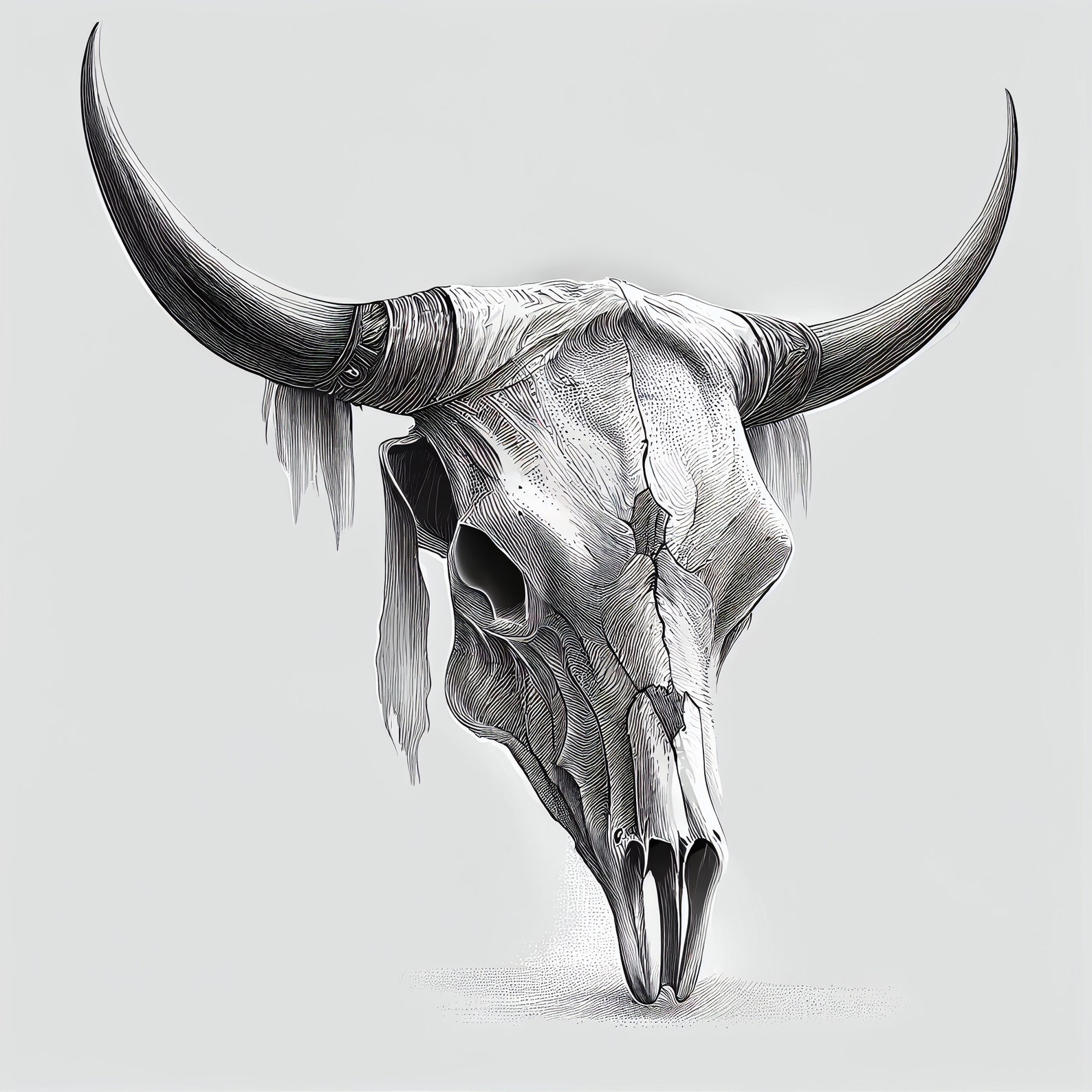 Realistic Pencil Sketch of Steer Skull - Etsy