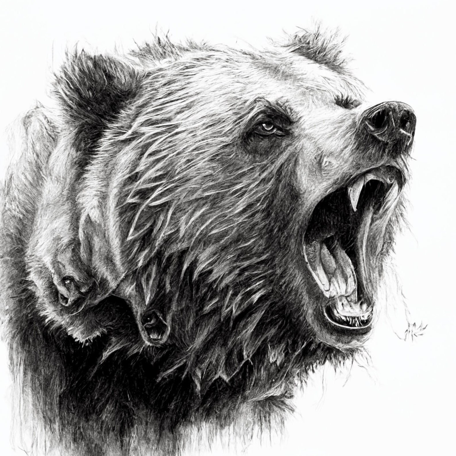 Realistic Sketch of Fierce Grizzly Bear - Etsy Canada